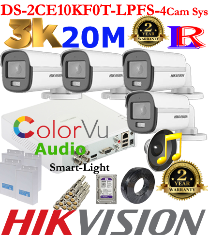 Hikvision 5MP-3K Turbo-HD Colorvu Smart Dual-Light Audio 4 Camera 40M ...